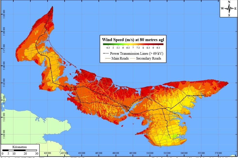 Map of wind potential in PEI - Green Energy Futures